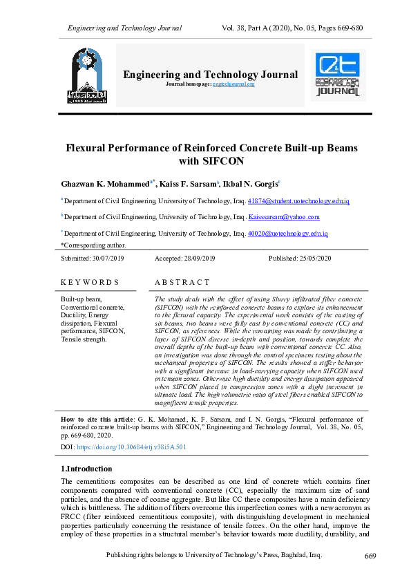 (PDF) Flexural Performance of Reinforced Concrete Built-up Beams with ...