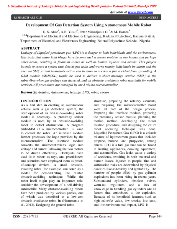 (PDF) Development Of Gas Detection System Using Autonomous Mobile Robot | UKECHI S AKOR ...