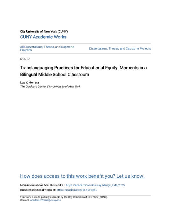 (PDF) Translanguaging Practices for Educational Equity: Moments in a ...