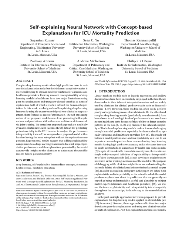 (PDF) Self-explaining neural network with concept-based explanations for ICU mortality prediction