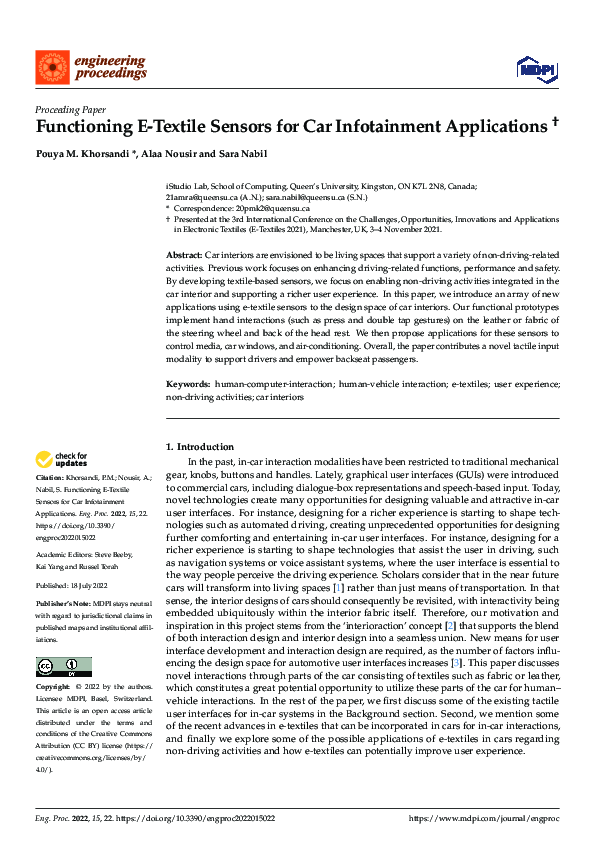 (PDF) Functioning E-Textile Sensors for Car Infotainment Applications