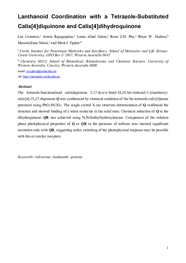 (PDF) Lanthanoid Coordination with a Tetrazole-Substituted Calix[4 ...