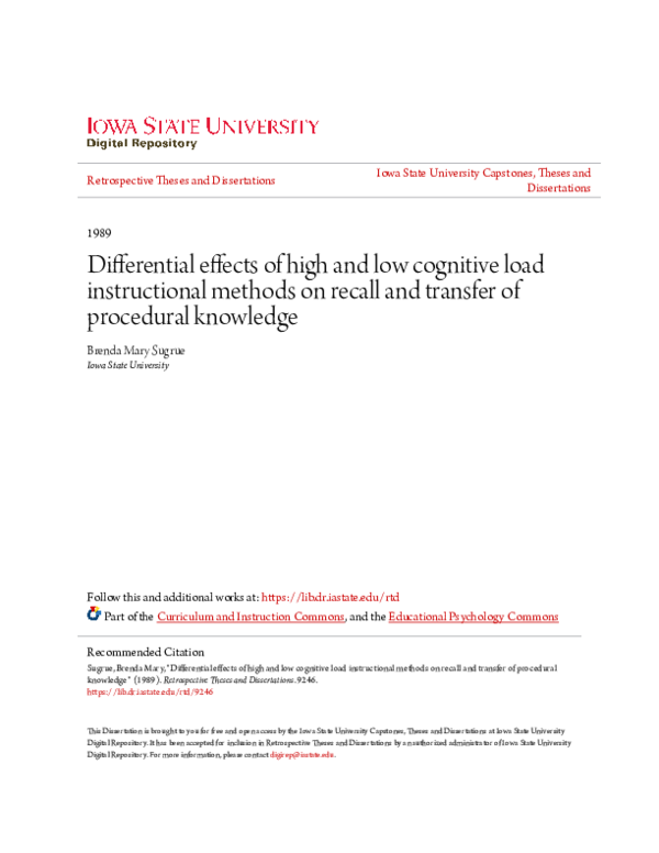 (PDF) Differential effects of high and low cognitive load instructional methods on recall and ...