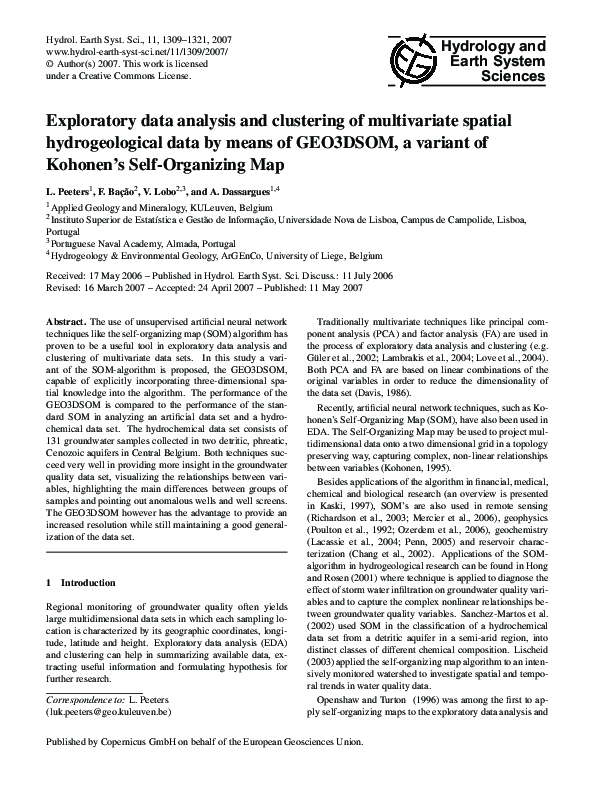 (PDF) Exploratory data analysis and clustering of multivariate spatial hydrogeological data by ...
