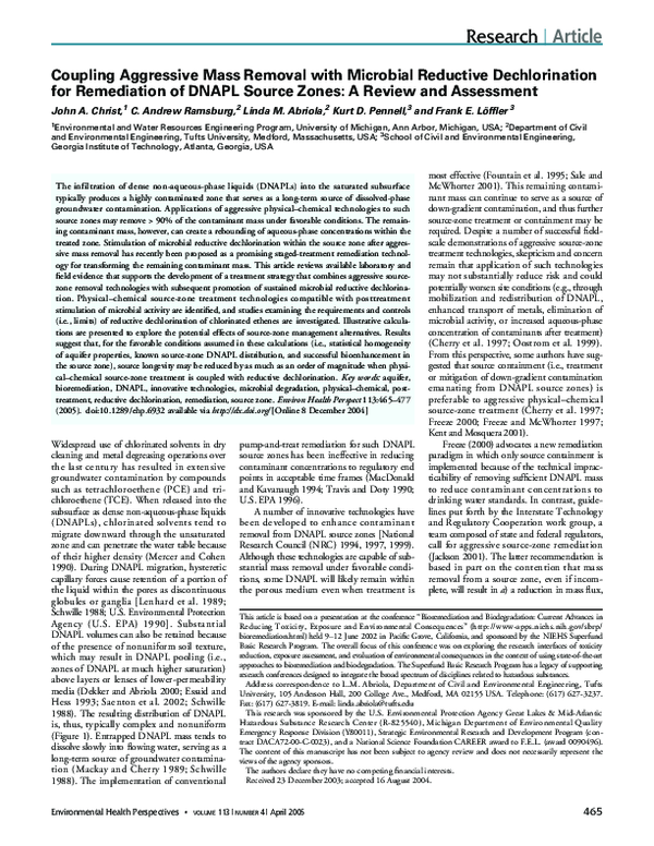 Pdf Coupling Aggressive Mass Removal With Microbial Reductive Dechlorination For Remediation