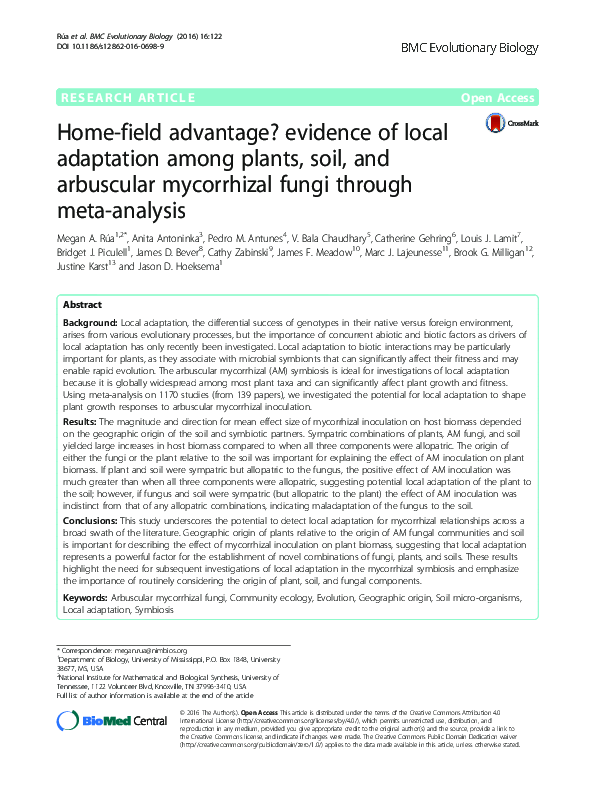(PDF) Home-field advantage? evidence of local adaptation among plants, soil, and arbuscular ...