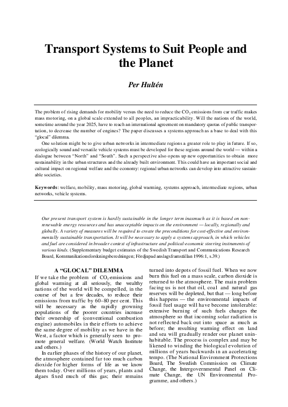 (PDF) Transport Systems to Suit People and the Planet