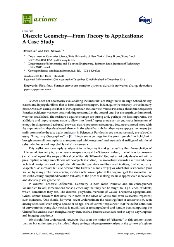 (PDF) Discrete Geometry—From Theory to Applications: A Case Study