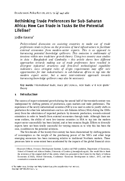 (PDF) Rethinking Trade Preferences for Sub-Saharan Africa: How Can ...