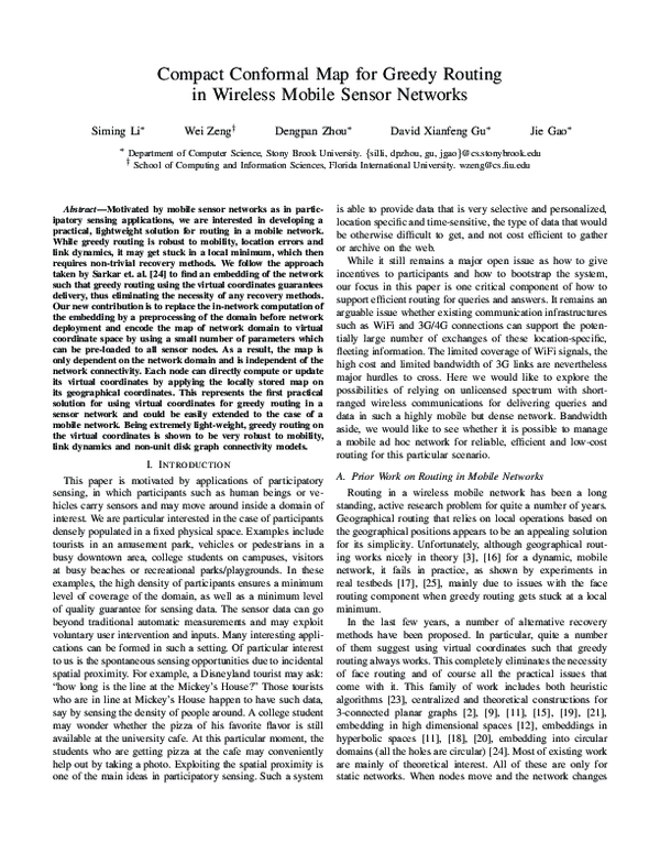 Pdf Compact Conformal Map For Greedy Routing In Wireless Mobile Sensor Networks David Gu