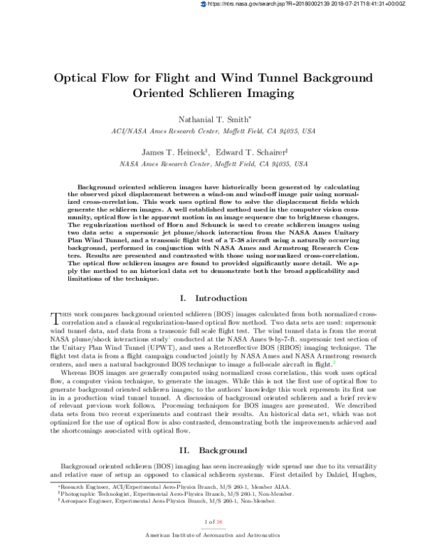 (PDF) Optical Flow for Flight and Wind Tunnel Background Oriented Schlieren Imaging