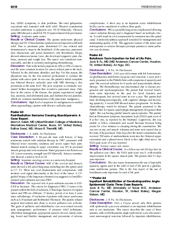 (PDF) Poster 63 Botulinum Toxin Injection for End of Life Pain