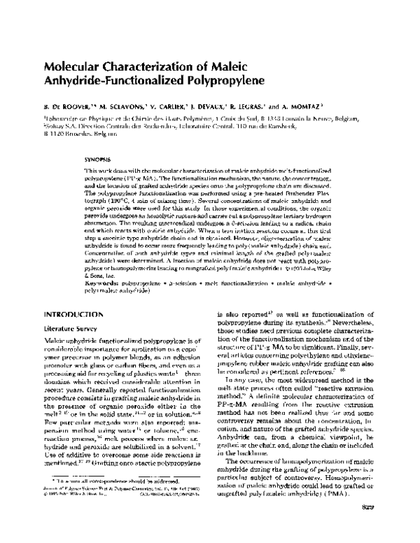 (PDF) Molecular characterization of maleic anhydride-functionalized polypropylene