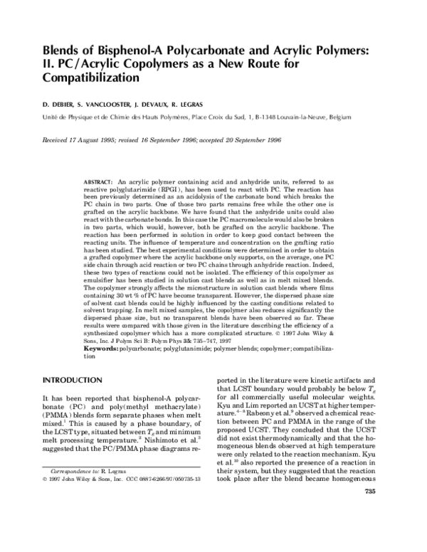 (PDF) Blends of bisphenol-A polycarbonate and acrylic polymers: III ...
