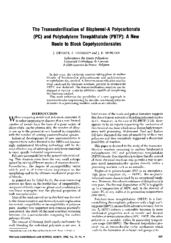 (PDF) The transesterification of bisphenol-a polycarbonate (PC) and ...