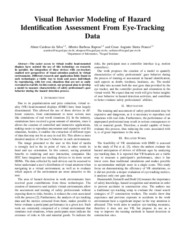 (PDF) Visual Behavior Modeling of Hazard Identification Assessment From Eye-Tracking Data ...