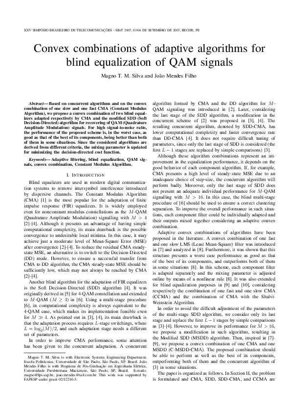 (PDF) Convex combinations of adaptive algorithms for blind equalization ...