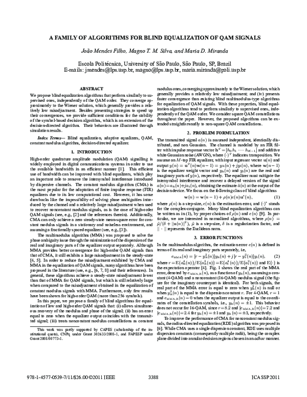 (PDF) A family of algorithms for blind equalization of QAM signals