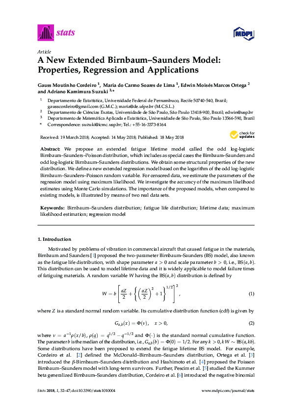 Pdf A New Extended Birnbaum Saunders Model Properties Regression And Applications