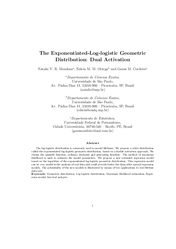 Pdf The Exponentiated Log Logistic Geometric Distribution Dual Activation