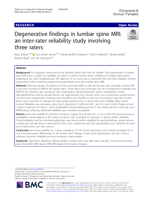 (PDF) Degenerative findings in lumbar spine MRI: an inter-rater ...