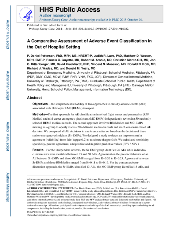 (PDF) A comparative assessment of adverse event classification in the ...