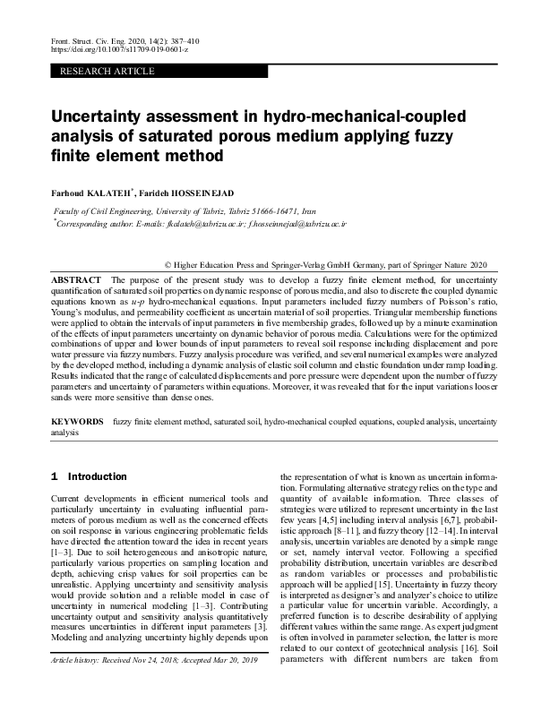 (PDF) Uncertainty assessment in hydro-mechanical-coupled analysis of saturated porous medium ...
