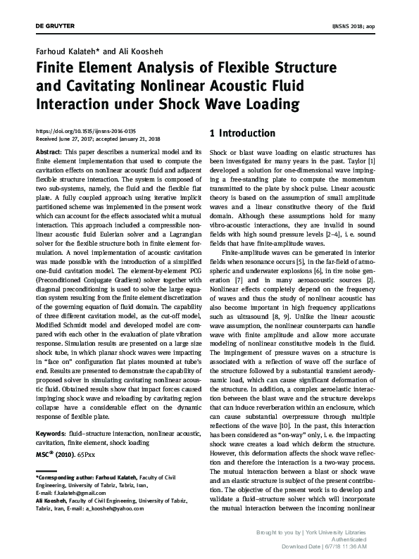(PDF) Finite Element Analysis of Flexible Structure and Cavitating Nonlinear Acoustic Fluid ...