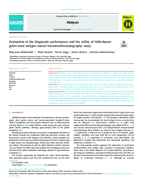 (PDF) Evaluation of the diagnostic performance and the utility of ...