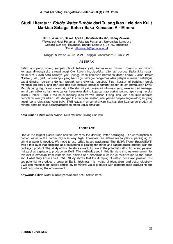 (PDF) Studi Literatur: Edible Water Bubble dari Tulang Ikan Lele dan ...