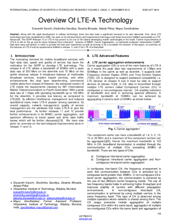(PDF) Overview Of LTE-A Technology