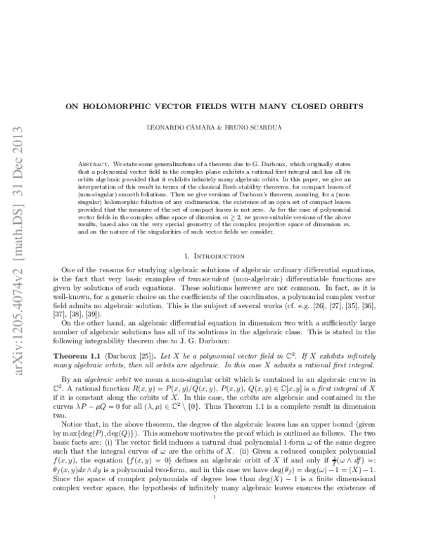 (PDF) Complex polynomial vector fields with many algebraic orbits