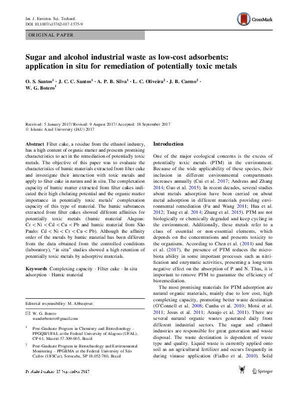 (PDF) Sugar and alcohol industrial waste as low-cost adsorbents ...