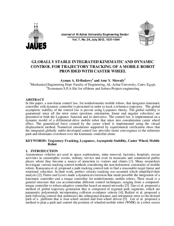 (PDF) Globally Stable Integrated Kinematic and Dynamic Control for Trajectory Tracking of a ...