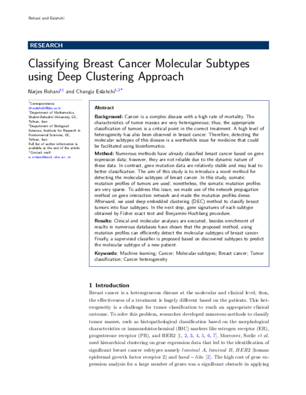 (PDF) Classifying Breast Cancer Molecular Subtypes using Deep ...
