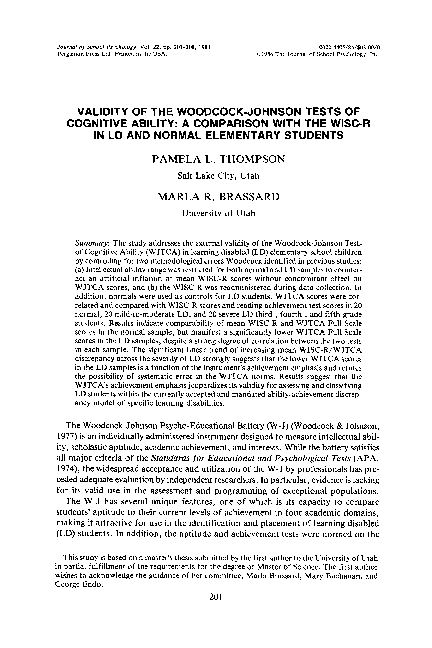 (PDF) Validity of the Woodcock-Johnson tests of cognitive ability: A ...