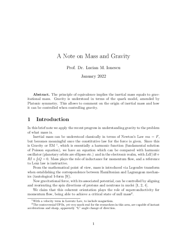 (PDF) A Note on Mass and Gravity