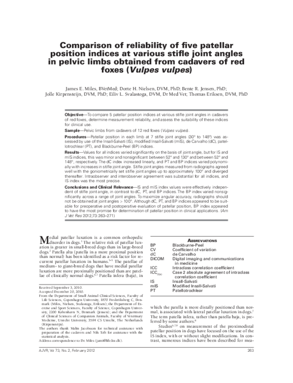 (PDF) Comparison of reliability of five patellar position indices at ...