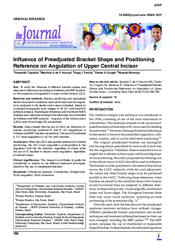 (PDF) Influence of Preadjusted Bracket Shape and Positioning Reference ...