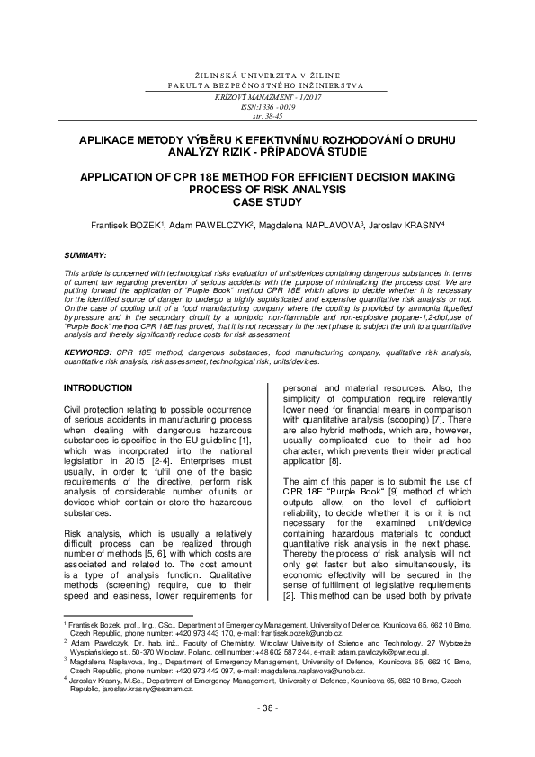 (PDF) Application of CPR 18E Method for Efficient Decision Making ...