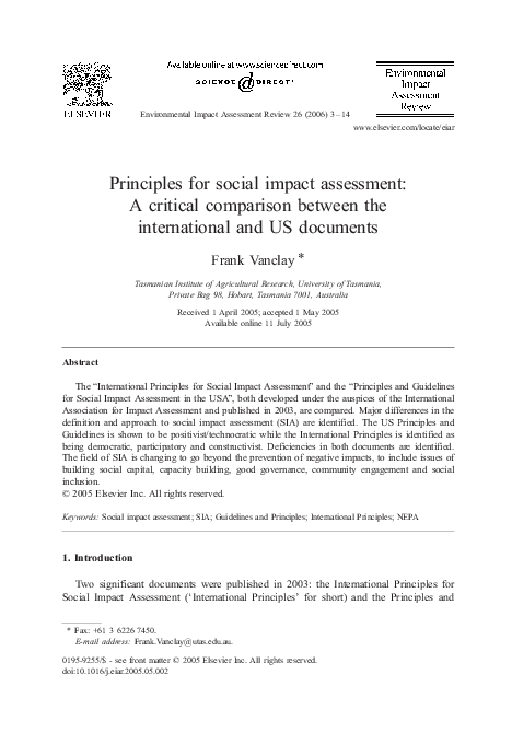 (PDF) Principles for social impact assessment: A critical comparison ...