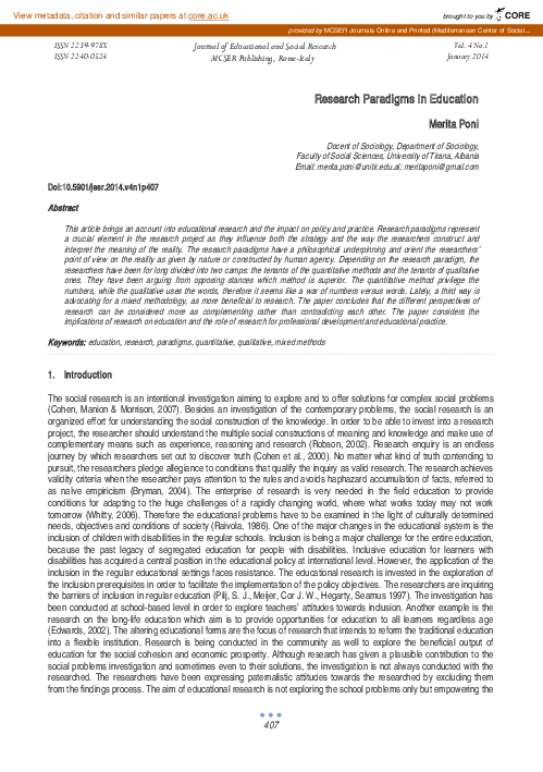 (PDF) Research Paradigms in Education