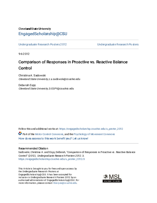 (PDF) Comparison of Responses in Proactive vs. Reactive Balance Control