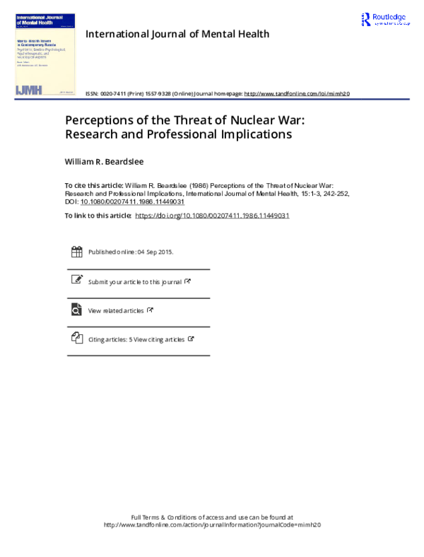 (PDF) Perceptions of the Threat of Nuclear War: Research and ...