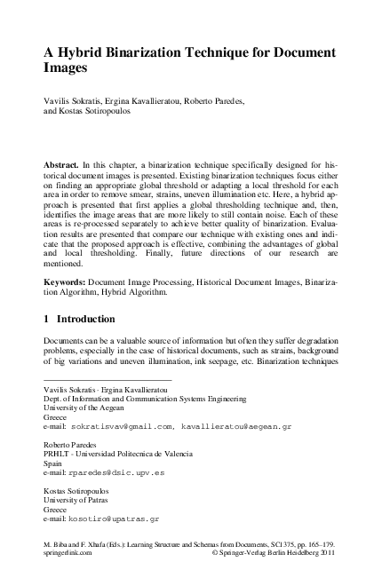 (PDF) A Hybrid Binarization Technique for Document Images | Kavallieratou Ergina - Academia.edu