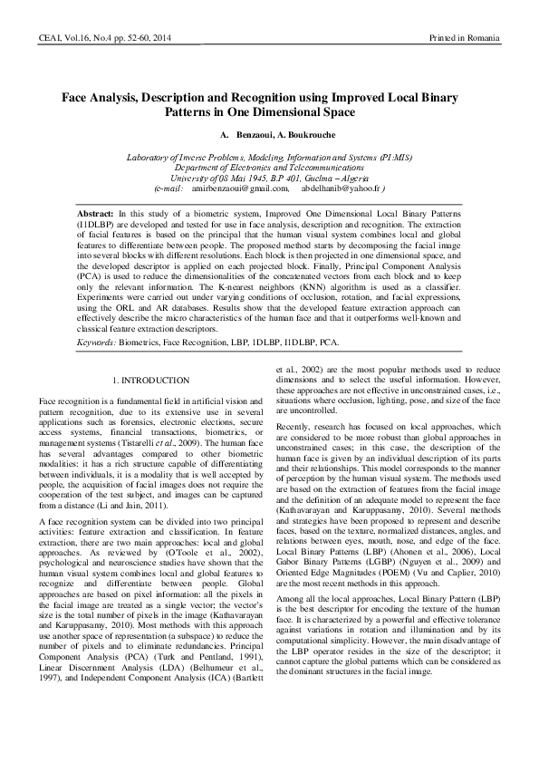 Pdf Improved Lbp For Robust Face Recognition