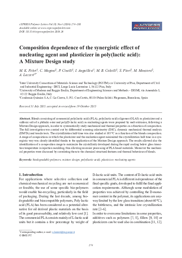 (PDF) Composition dependence of the synergistic effect of nucleating agent and plasticizer in ...
