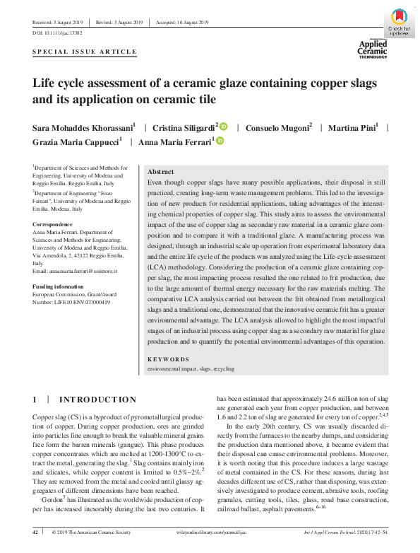 (PDF) Life cycle assessment of a ceramic glaze containing copper slags ...