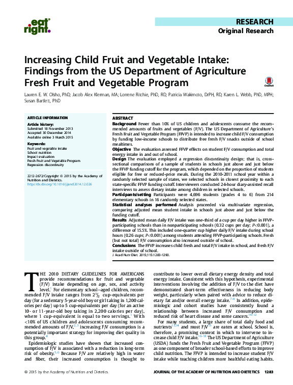 (PDF) Increasing Child Fruit and Vegetable Intake: Findings from the US ...
