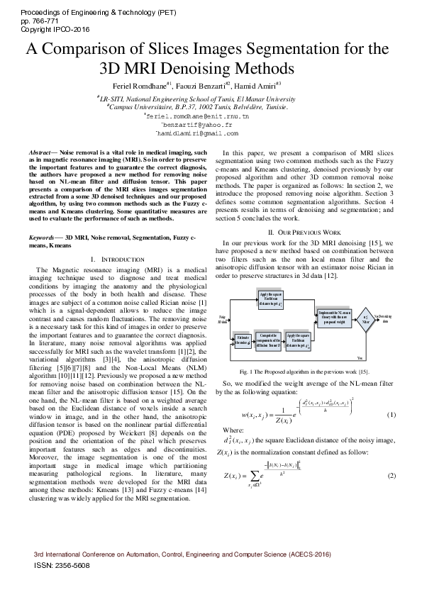 (PDF) A Comparison of Slices Images Segmentation for the 3 D MRI Denoising Methods